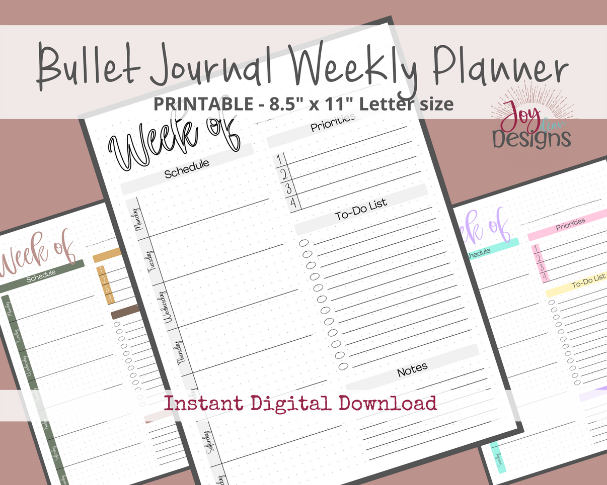 Weekly Planner Bullet Dotted Journal Pages Instant Download Printable ...