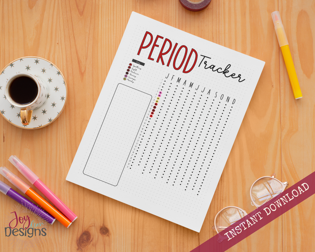 Daily Monthly Period Menstrual Cycle Tracker Bullet Dotted Journal Pag ...